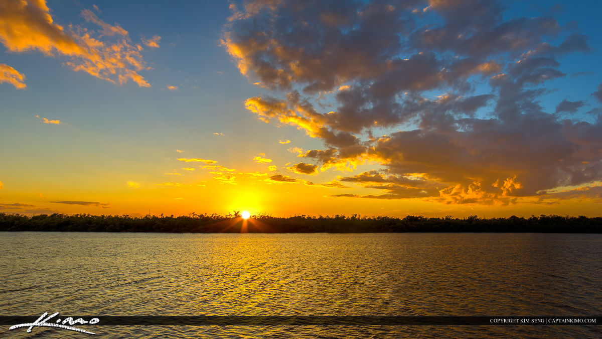 MacArthur Park Sunset at Lake Behind Trees | Royal Stock Photo