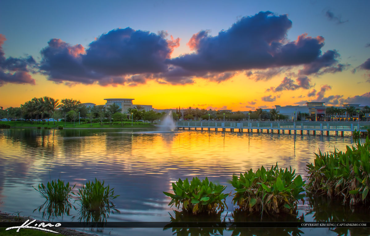 Downtown at the Palm Beaches Purple Sunset at Lake | Royal Stock Photo