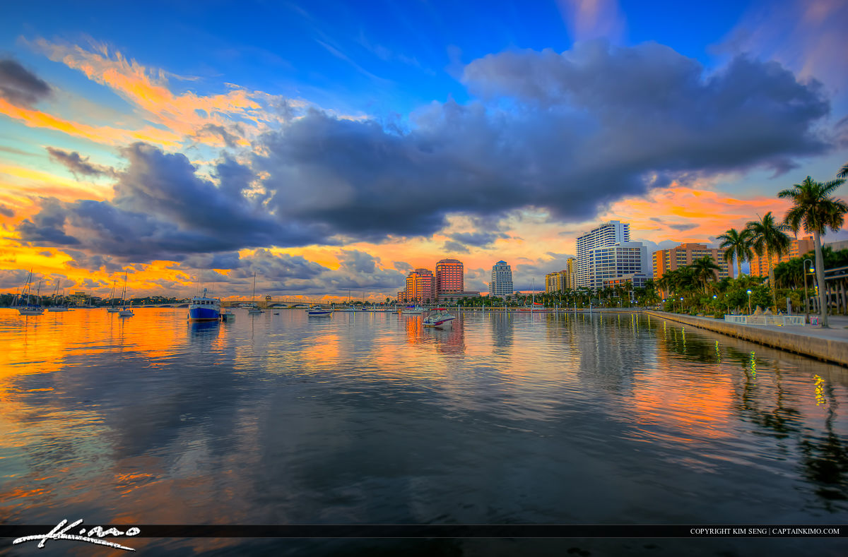 West Palm Beach Downtown Skyline at Waterway | Royal Stock Photo
