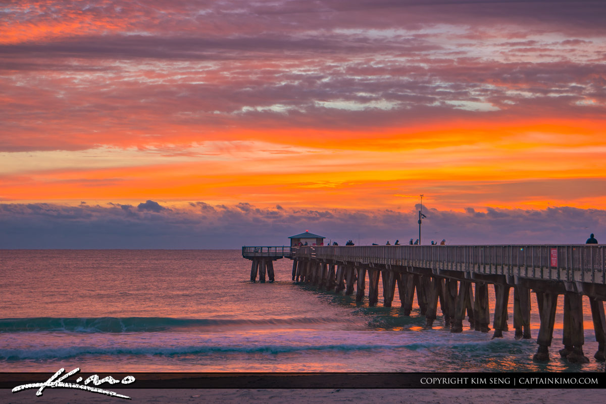 Pompano Beach Pier Colors in the Sky Long Shot Beach | Royal Stock Photo