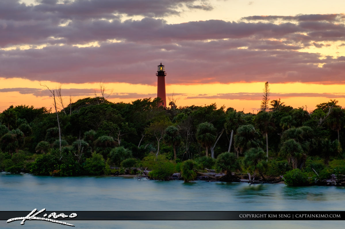 Jupiter Lighthouse Sunset at Waterway by Catos Bridge | Royal Stock Photo
