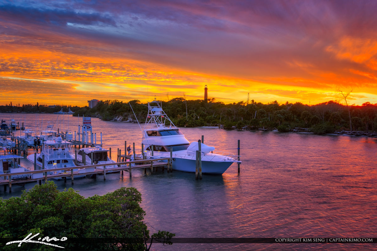 Sunset from Catos Bridge along the Waterway with Jupiter Lighthouse ...