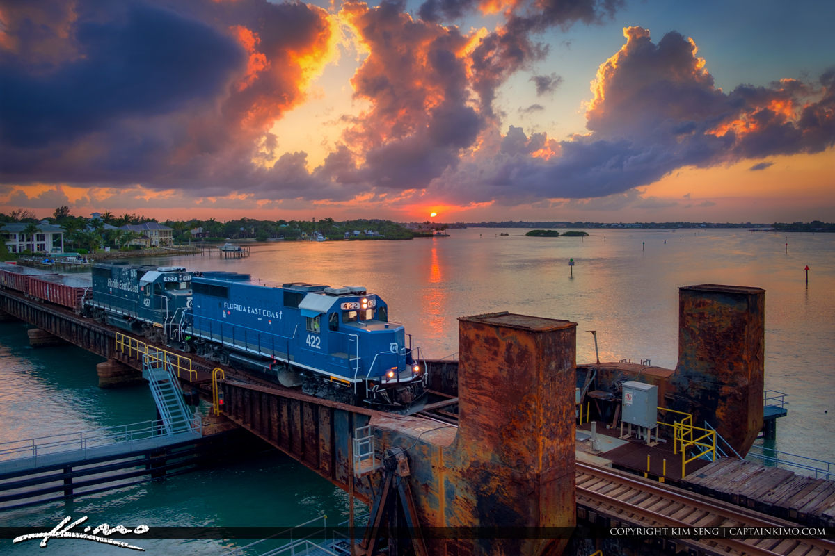 Florida East Coast Train Sunset at Drawbridge Loxahatchee River | Royal ...