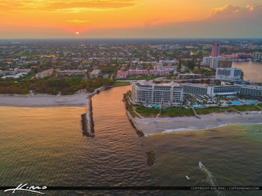 Lake Boca Raton Aerial Sunset at the Boca Inlet | Royal Stock Photo