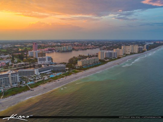 Lake Boca Raton Aerial Sunset Oceanfront Property | Royal Stock Photo