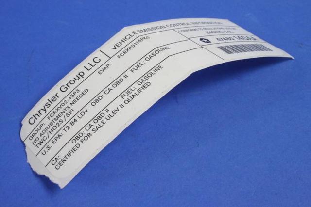 2015 Dodge Dart Vehicle Emission Control Information Label 47480140AA ...