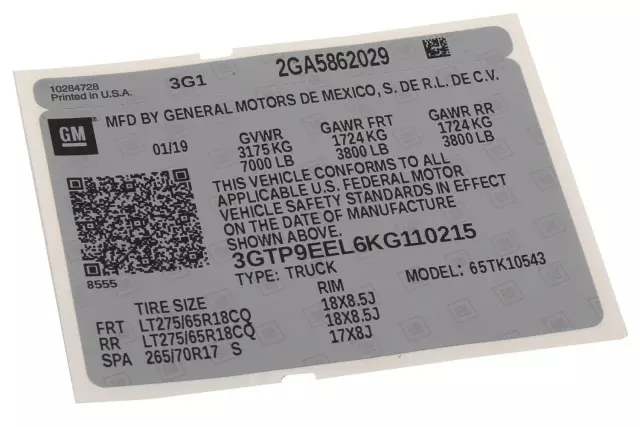 Labels for 2022 Chevrolet Silverado 1500 LTD | GMPartsDirect.com