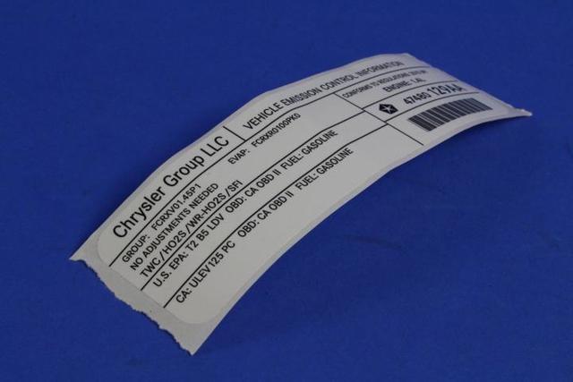 2015 Fiat 500 Vehicle Emission Control Information Label 47480129AA ...