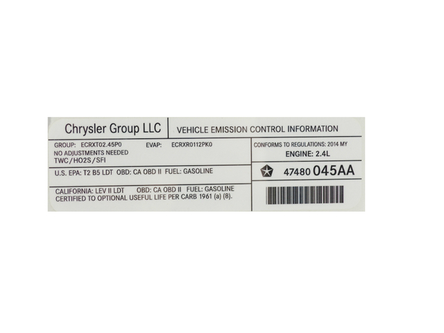 2014 Jeep Veci Label Label 47480045AA | Mopar Estores