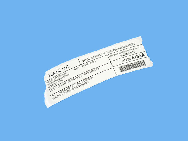 2016 Dodge Durango Vehicle Emission Control Information Label ...