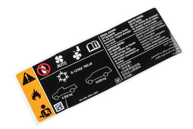 2017-2020 GM Air Conditioning Refrigerant Warning Label 84167718 ...