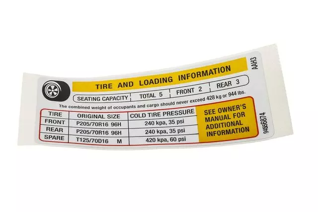Tire Pressure Label 94556874 | GMPartsDirect.com