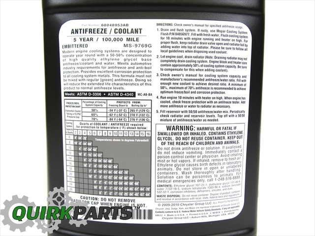 *ANTIFREEZ-COOLANT | Genuine Mopar | 68048953AB