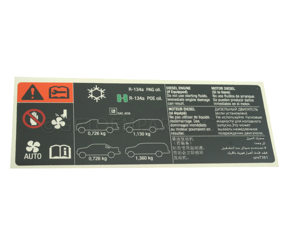 2007-2014 GM Air Conditioning Refrigerant Warning Label 22737381 ...