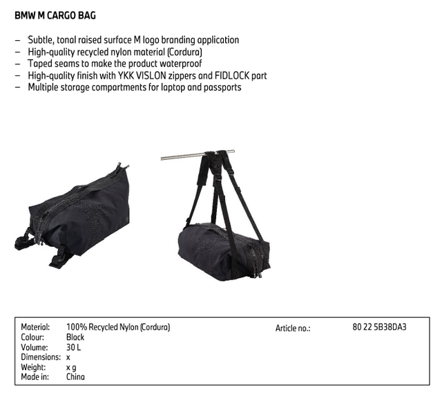 Genuine BMW 80-22-5-B38-DA3 | BMW M Cargo Bag | FREE Shipping on Most ...