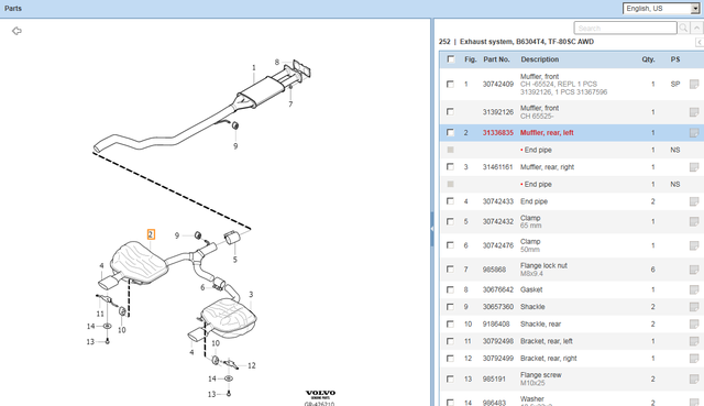 31336835 - Rear Muffler - LEFT | Volvo OEM Parts Direct