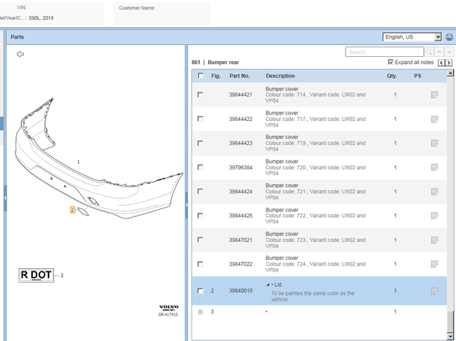 39840010 - Tow Eye Cap (Rear) - 2017-2020 Volvo S90 | Volvo OEM Parts ...