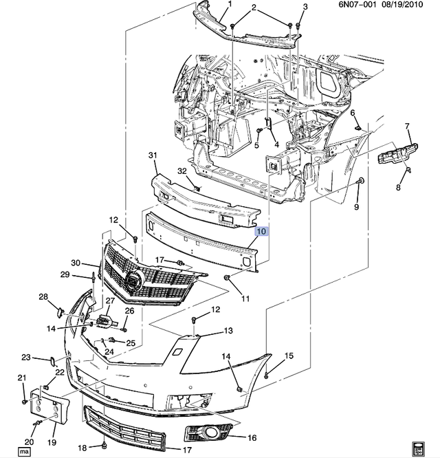 22792566 - Front Bumper Upper Impact Bar 2010-2016 Cadillac SRX ...