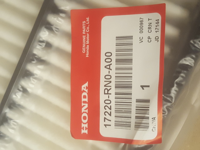 17220-RN0-A00 - Element Assembly, Air Cleaner - 2009-2015 Honda Pilot ...