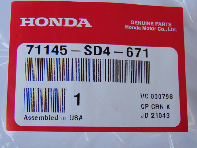 71145-SD4-671 - Frame Front License Plate - 1988-2006 Honda | Genuine ...