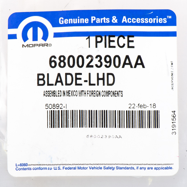 2007-2018 Jeep OEM NEW 07-18 Mopar Jeep Wrangler JK Wrangler Left Blade ...