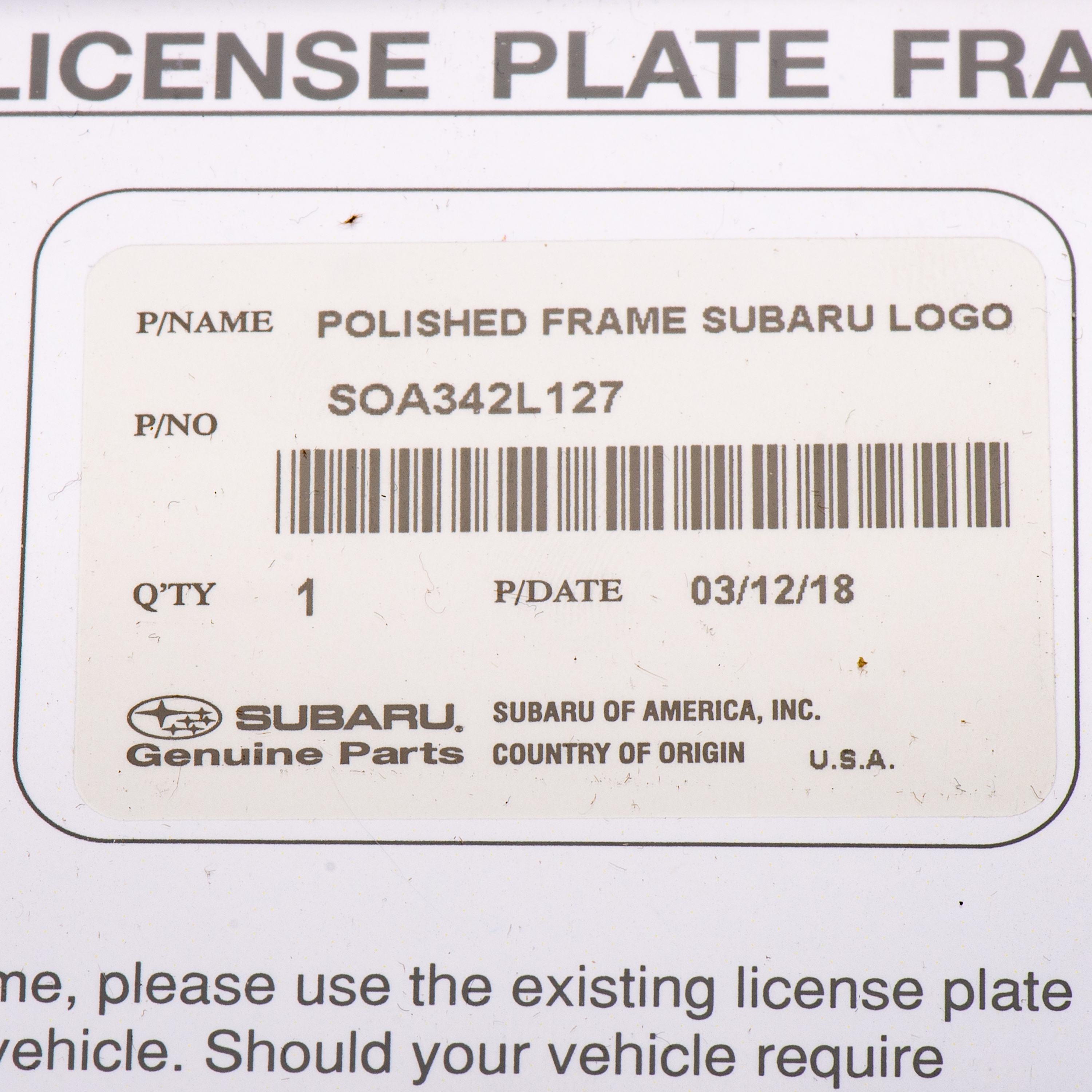 2008-2024 Subaru OEM NEW 2008-2020 Subaru BRZ License Plate Frame ...