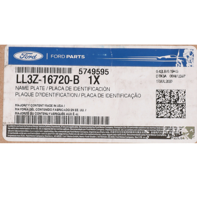 Name Plate LL3Z-16720-B | QuirkParts