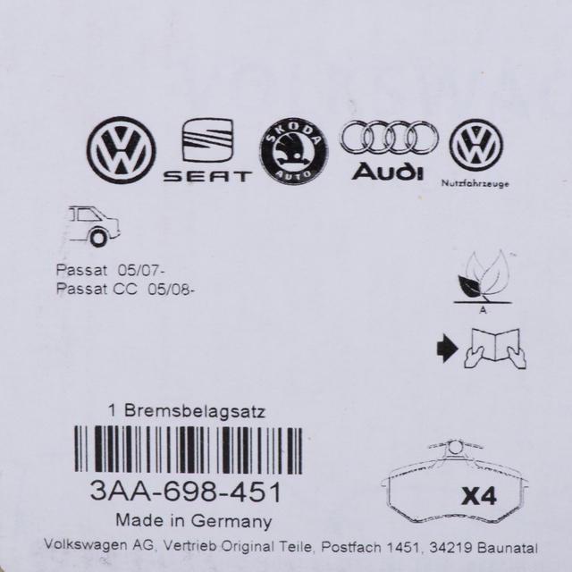 2006-2018 Volkswagen Brake Lining 3AA-698-451-B | QuirkParts