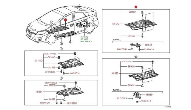 Genuine Toyota Prius Right Center Under Cover 58167 47030 Frontier Toyota