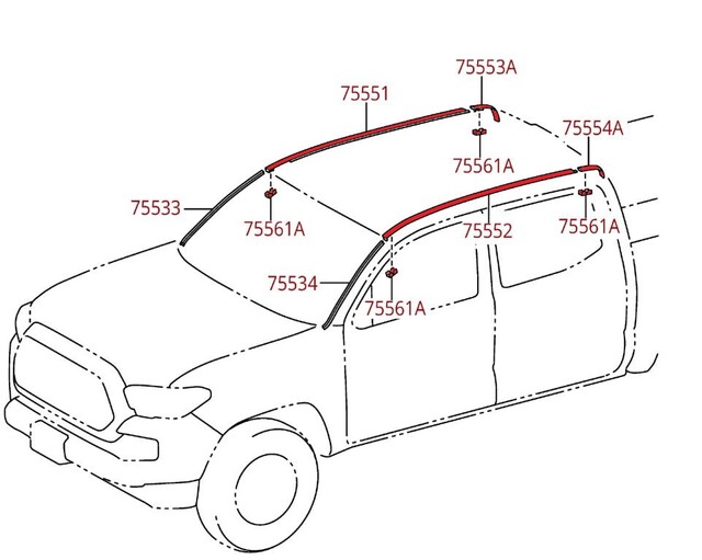 Genuine Toyota Tacoma Roof Moldings with Clips 75551-04082 | Frontier ...