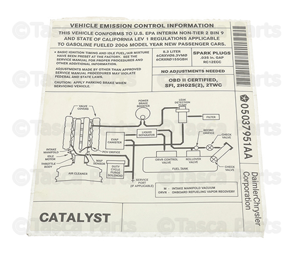 2006 Dodge Viper Emission Label 5037951AB | TascaParts.com