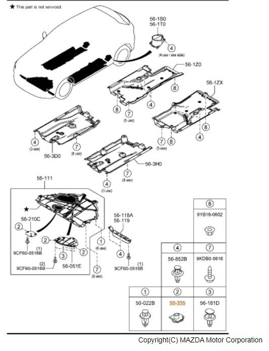 C274-50-133 - Bumper Cover Support Rail Nut - 2010-2020 Mazda | Mazda ...