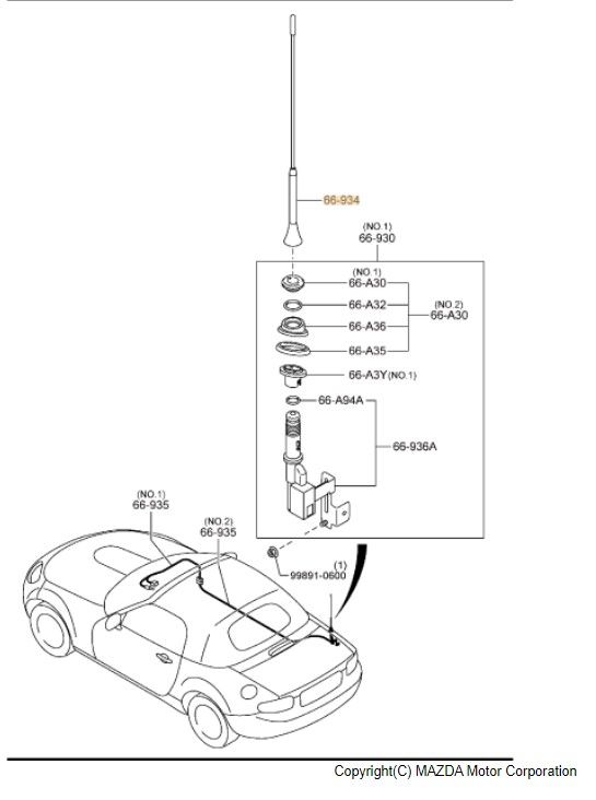 2006-2015 Mazda MX-5 Miata Antenna Mast without Bluetooth | Mazda Parts ...