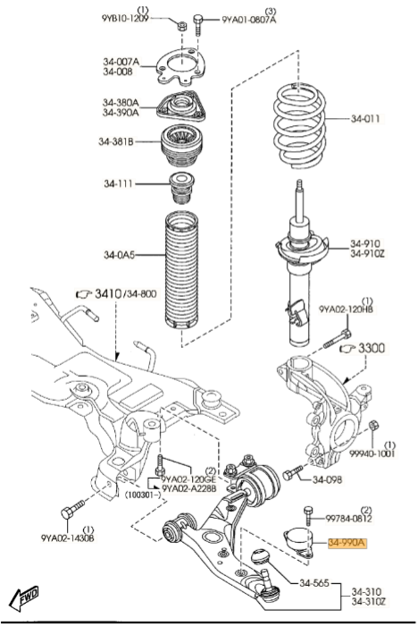 C236-34-990A - Lower Control Arm Damper - 2006-2010 Mazda 5 | Werner ...