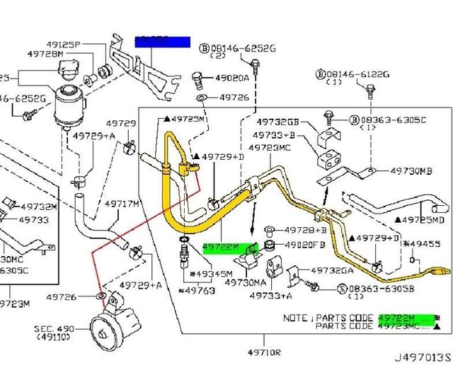 49720EH10A - Power Steering Pressure Hose - 2006-2007 Infiniti M35 ...