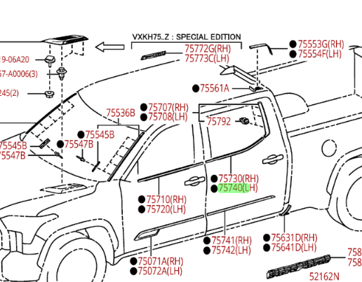 75740-0C060 - 2022-2024 Toyota Tundra - Belt Molding | Sparks Parts