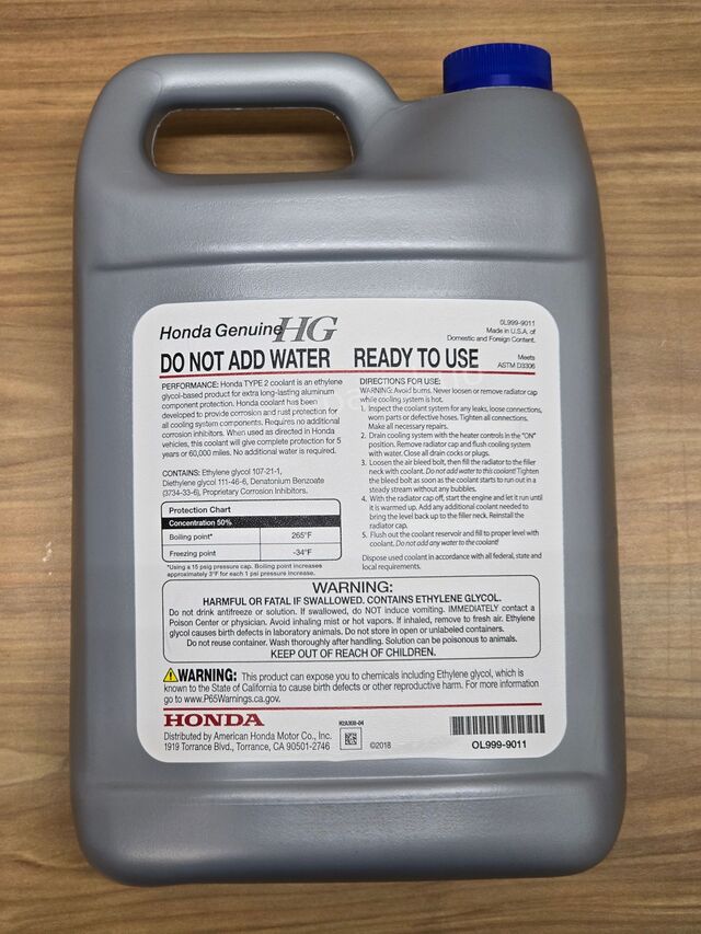 HONDA Coolant Type 2 (Blue) 1 U.S. Gal (3.78L) 50/50 Mix OL999-9011 ...