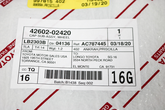 42602-02420 - Wheel Cover 2014-2016 Toyota Corolla | Longo Toyota Parts