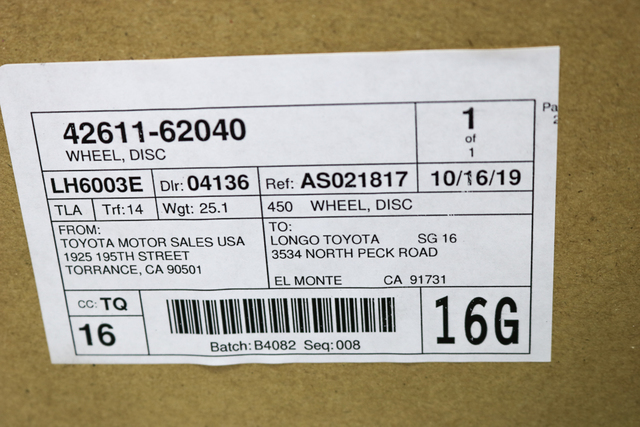 42611-62040 - Wheel Disc 2016-2020 Toyota Mirai | Longo Toyota Parts