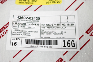 42602-02420 - Wheel Cover 2014-2016 Toyota Corolla | Longo Toyota Parts