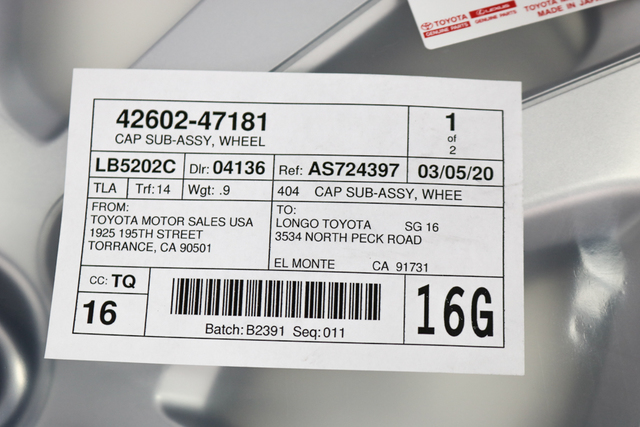 42602-47181 - Wheel Cover 2016-2018 Toyota Prius | Longo Toyota Parts