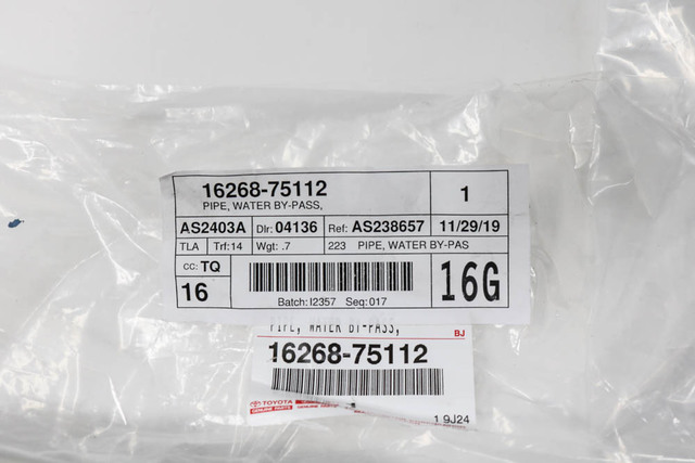 16268-75112 - Pipe Water By Pass Longo Toyota Parts