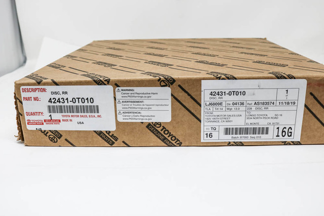 42431-0T010 - Disc Brake Rotor (Rear) 2009-2015 Toyota Venza | Longo ...