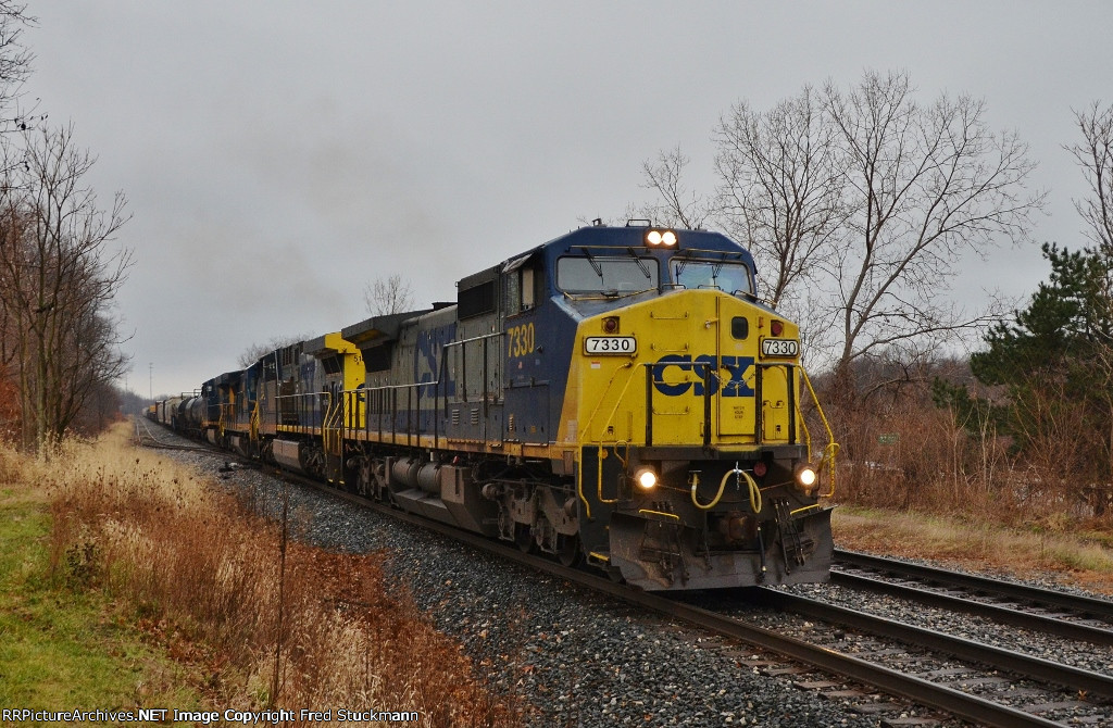 CSX 7330 is on the move east.