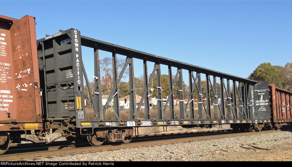 NS 120529 X-LW 73025-73099 centerbeam bulkhead flat car on the NS in ...