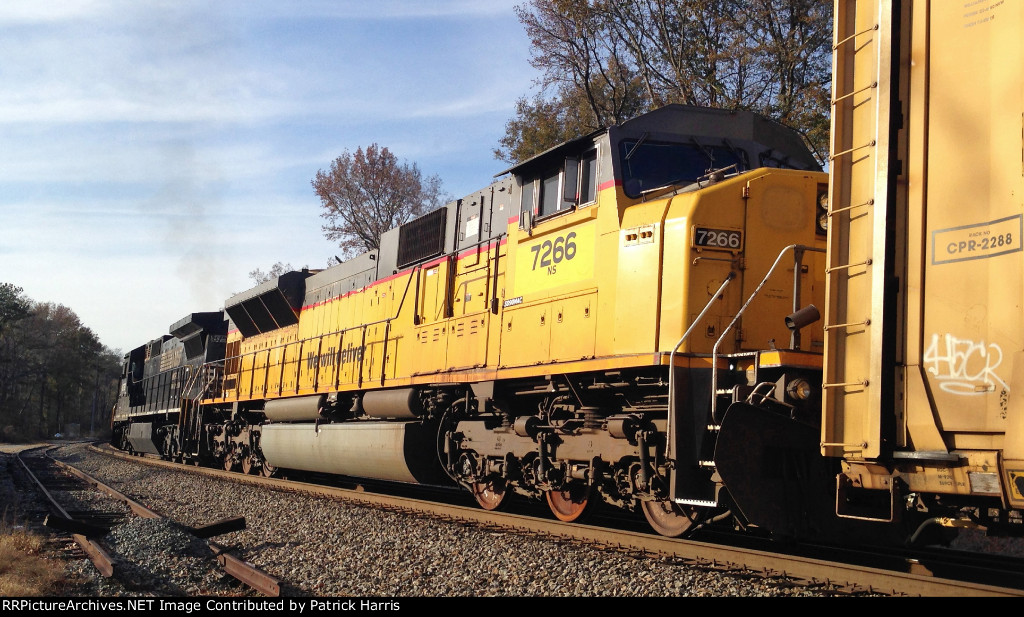 NS 7266 X-UP 8038 SD90MAC rumbles through Mableton Ga at Church street ...