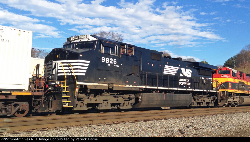 NS 9826 C44-9W trails KCS 4035 SD70ACe and KCS 4706 ES44C eastbound ...