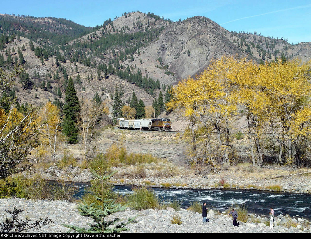 Brilliant fall colors highlight the DPU on eastbound train at Farad