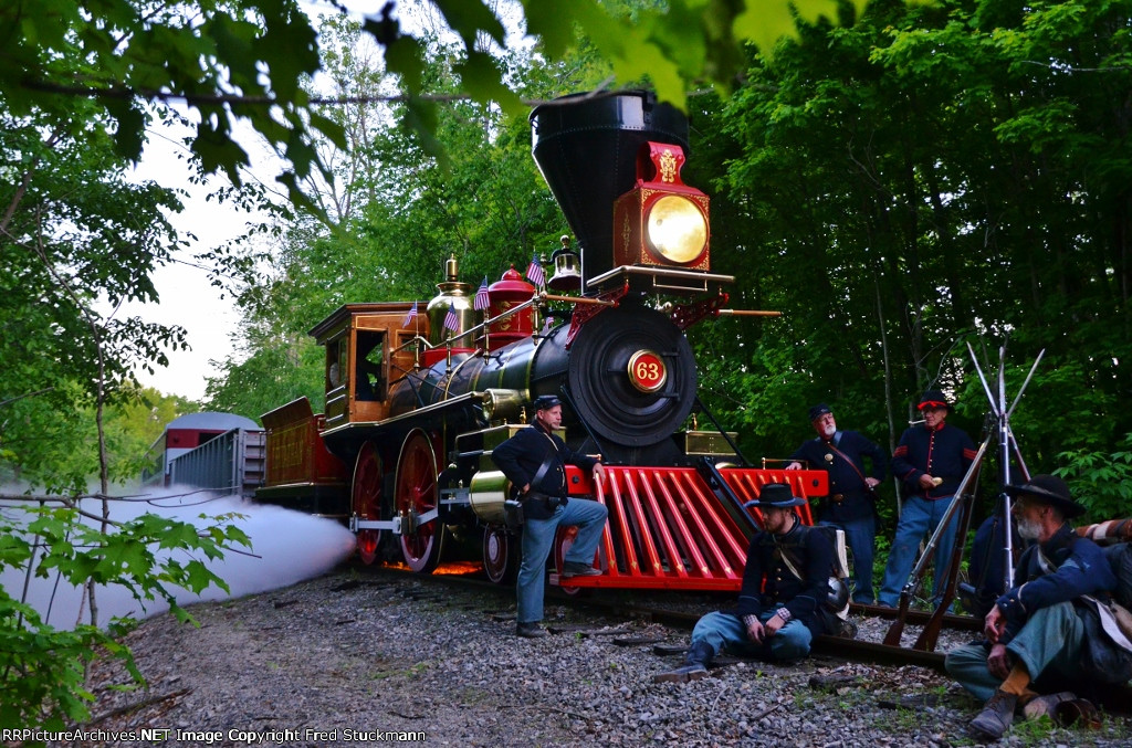 CPRR 63 emits a warm glow from the fire box.