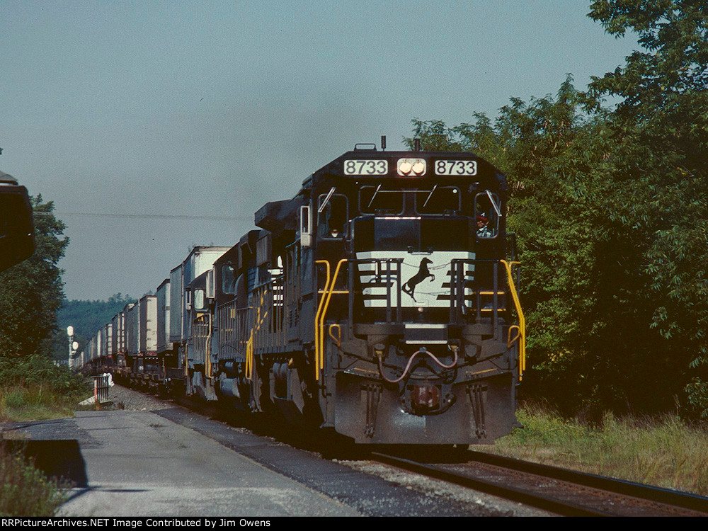 Train #204 barrels past the Clemson depot.